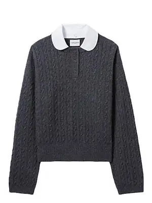 Claudie Pierlot Peter Pan-collar Cable-knit Wool And Cashmere Jumper - Mottled Grey