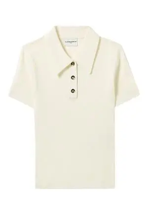 Claudie Pierlot Short-sleeved Ribbed Knitted Polo Shirt - Ecru