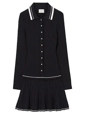 Claudie Pierlot Striped-trim Pleated Mini Dress - Navy