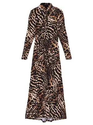 ALLSAINTS Mina Leopard-print Ruched-front Midi Dress - Pardus Honey B