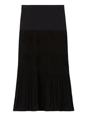 Claudie Pierlot Two-tone Pleated Woven Midi Skirt - Black