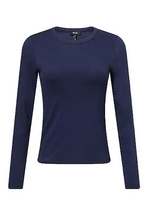 ME+EM Ribbed Long-sleeve Cotton Top - Navy Melange