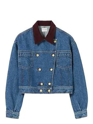 Claudie Pierlot Contrast-collar Cropped Denim Jacket - Blue Denim