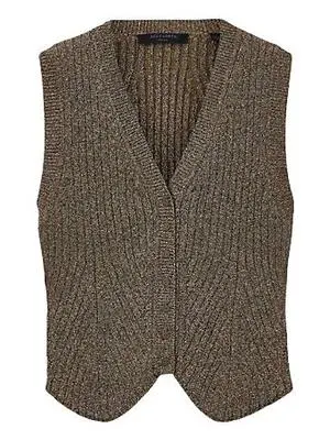 ALLSAINTS Metallic-knit Slim-fit Waistcoat - Bronze Brown