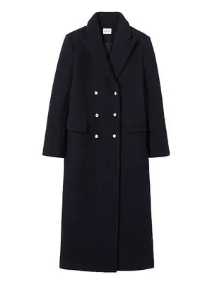 Claudie Pierlot Long Peak Lapel Double-breasted Wool Coat - Navy