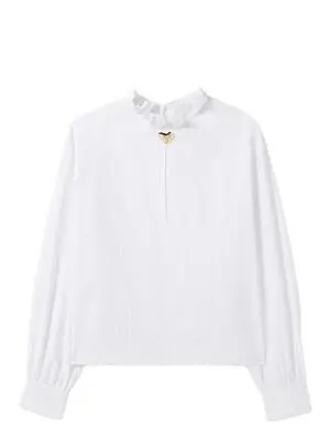 Claudie Pierlot Striped Victorian-collar Cotton Blouse - White
