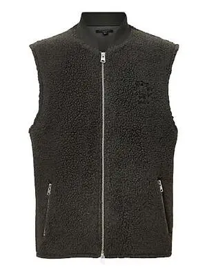 ALLSAINTS AllSaints Otis Ribbed-Collar Sherpa Gilet Dark Khaki Gre