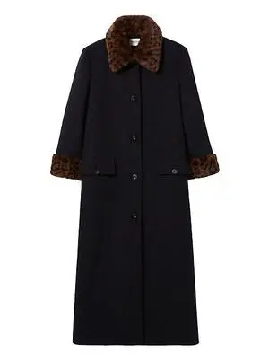 Claudie Pierlot Long Leopard-collar Wool-blend Coat - Dual-color