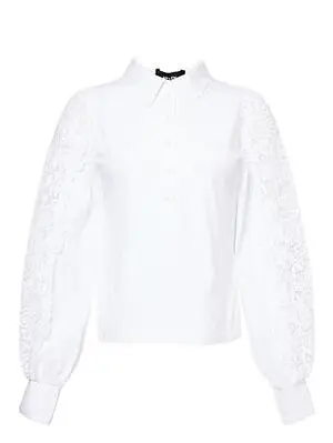 ME+EM Lace-embroidery Cotton-jersey Shirt - Soft White