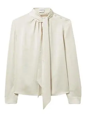 Claudie Pierlot Tie-neck Woven Blouse - Ice Beige