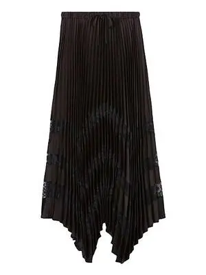 Claudie Pierlot Pleated Lace-Embroidered Satin Midi Skirt Black
