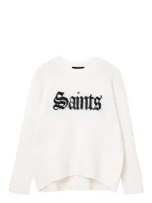 ALLSAINTS Slogan-print Wool And Alpaca-blend Jumper - Chalk White/bl
