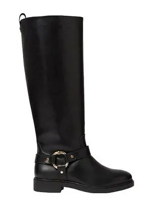 Claudie Pierlot Buckle-hardware Leather Knee-high Boots - Black