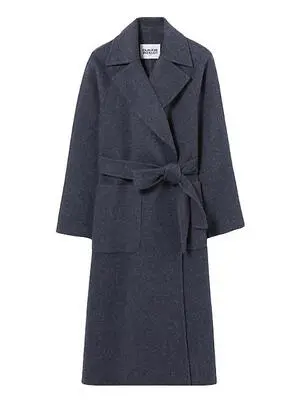 Claudie Pierlot Lapel-collar Belted Wool-blend Long Coat - Black Grey