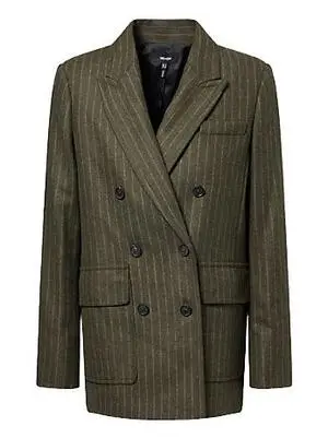 ME+EM Relaxed Pinstripe Wool-blend Blazer - Intense Olive