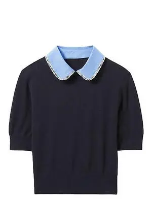 Claudie Pierlot Detachable-collar Short-sleeved Knitted Top - Navy