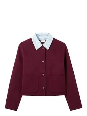 Claudie Pierlot Contrast-collar Cropped Wool Jacket - Burgundy