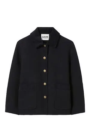 Claudie Pierlot Cropped Wool-blend Coat With Side-pockets - Navy