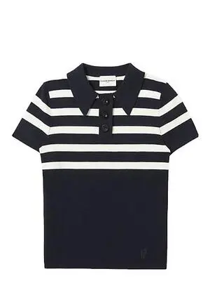 Claudie Pierlot Striped Slim-fit Stretch-knit Polo Shirt - Dual-color