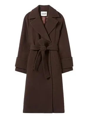 Claudie Pierlot Belted Lapel-collar Wool-blend Coat - Brown
