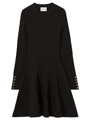 Claudie Pierlot Flared-skirt Ribbed Knitted Mini Dress - Black
