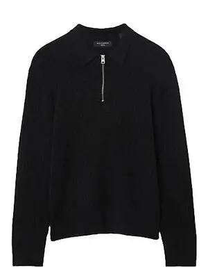 ALLSAINTS Jakob Zip-neck Long-sleeve Stretch-knit Polo Xxl - Black