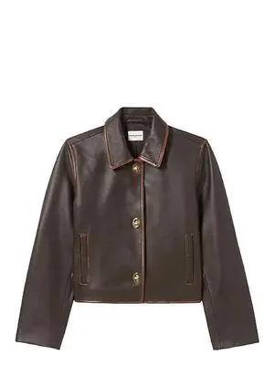 Claudie Pierlot Cropped Leather Jacket - Dark Brown