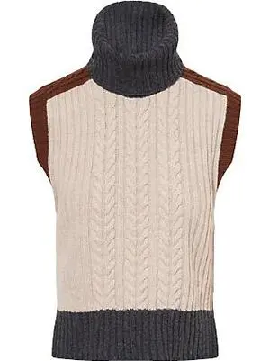 ME+EM Cable-knit Wool And Cashmere Vest With Detachable High-neck - Hazelnut Melange Mul