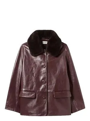 Claudie Pierlot Shearling-collar Leather Jacket - Burgundy