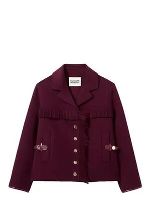 Claudie Pierlot Fringed Wool-blend Button-down Coat - Burgundy