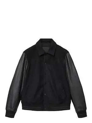ALLSAINTS Endleton Contrast-Panel Leather And Woven Bomber Jacket Black