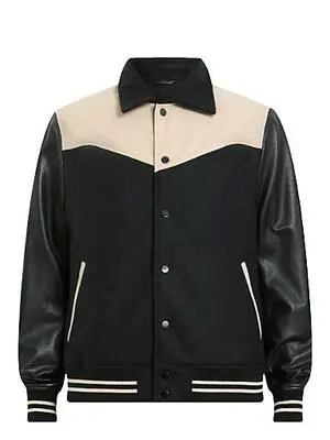 ALLSAINTS Endleton Contrast-Panel Leather And Woven Bomber Jacket Black/ecru Whi