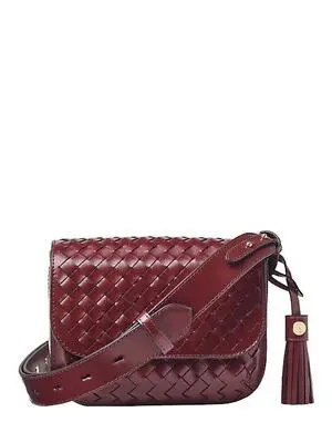 ASPINAL OF LONDON Ella Woven Leather Cross-Body Bag Burgundy