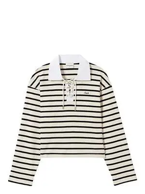 Claudie Pierlot Striped Lace-up Cotton-jersey Top - Dual-color