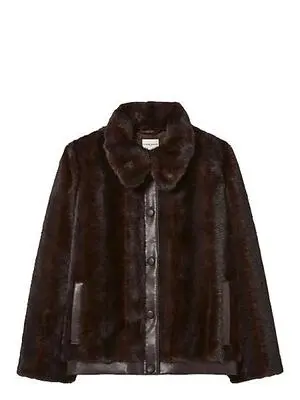 Claudie Pierlot Collared Contrast-trim Faux-fur Coat - Dark Brown