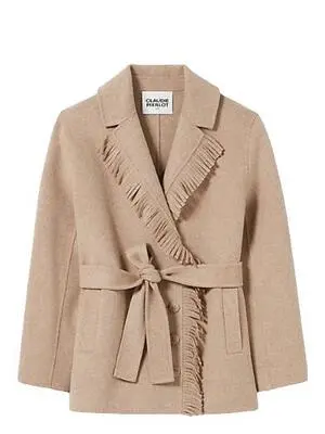 Claudie Pierlot Double-breasted Fringed Wool-blend Coat - Beige