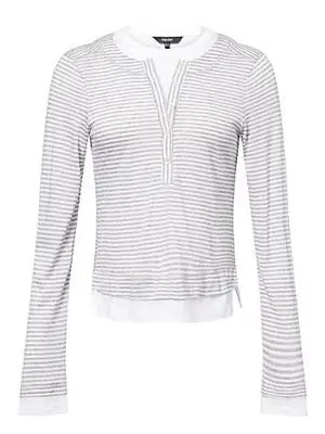 ME+EM Layered Striped Woven Top - Grey Melange/soft Wh
