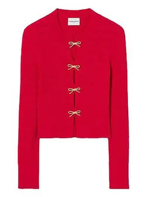 Claudie Pierlot Bow-embellished Stretch-knit Cardigan - Red