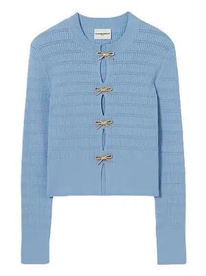 Claudie Pierlot Bow-embellished Stretch-knit Cardigan - Sky