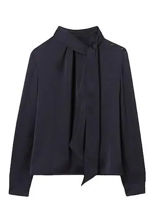 Claudie Pierlot Tie-neck Woven Blouse - Navy