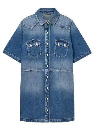 ALLSAINTS Denim Mini Dress With Flap-pocket Detail - Mid Indigo