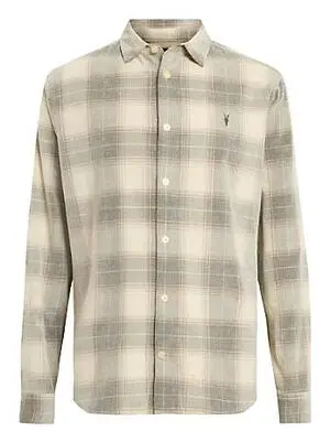 ALLSAINTS Yuki Logo-embroidered Checked Cotton Shirt - Sandshell Taup