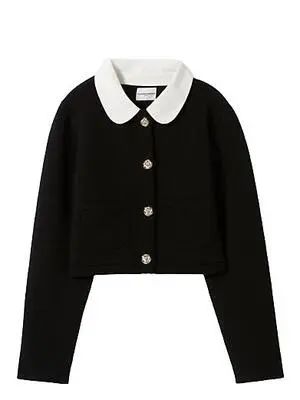 Claudie Pierlot Cropped Knitted Cardigan With Removable Collar - Black