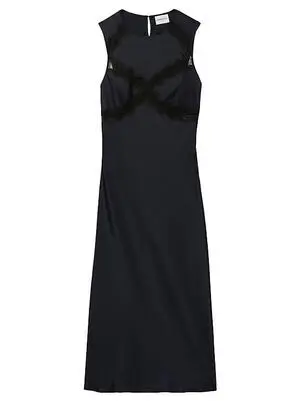 Claudie Pierlot Sleeveless Lace-appliqué Satin Midi Dress - Navy