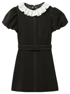 Claudie Pierlot Short-sleeved Mini Dress With Ruffle Collar - Black