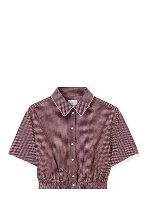 Claudie Pierlot Checked Cropped Cotton Shirt - Burgundy Print