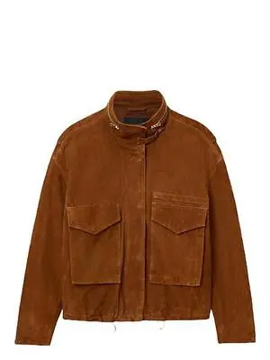 ALLSAINTS Clay Funnel-neck Suede Jacket - Cognac Brown