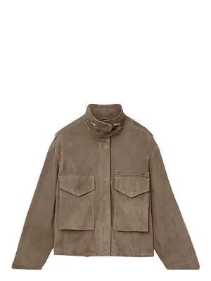 ALLSAINTS Clay Funnel-neck Suede Jacket - Walnut Brown