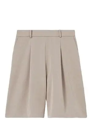 Claudie Pierlot Pleated-front Wide-leg High-rise Woven Shorts - Beige