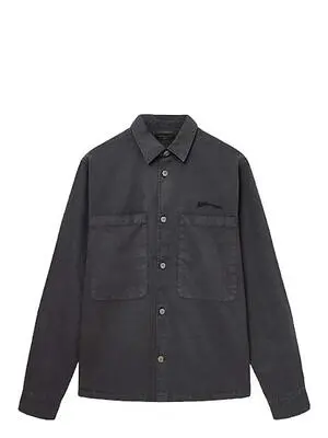 ALLSAINTS Rohdi Logo-embroidered Long-sleeve Woven Overshirt M Parma Blue